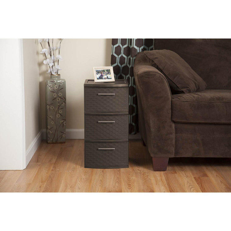 Sterilite 3 Drawer Wicker Weave Decorative Storage Tower Espresso 4